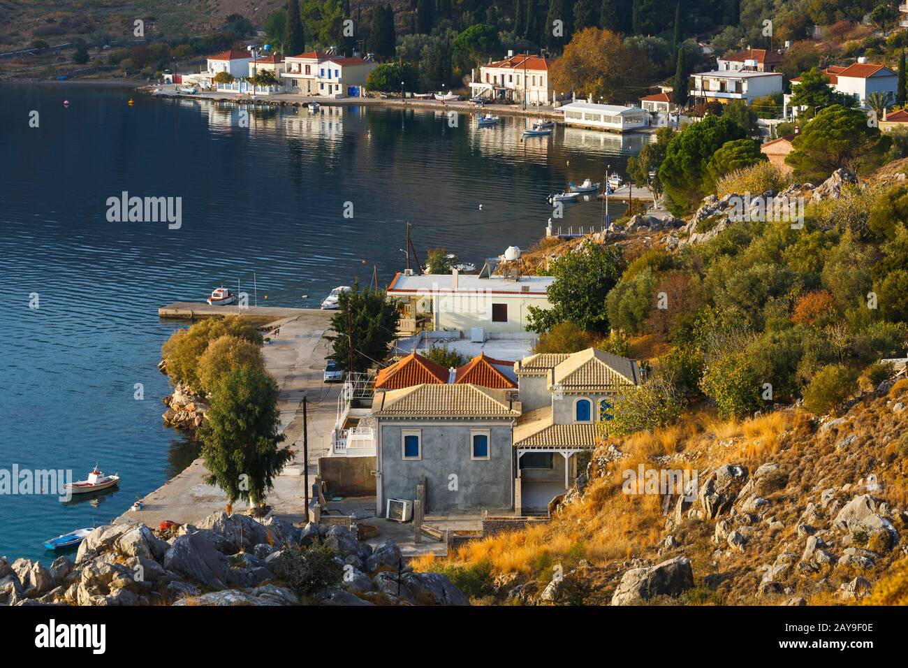 Harbour of a small Pantoukios village in northern Chios in the morning ...