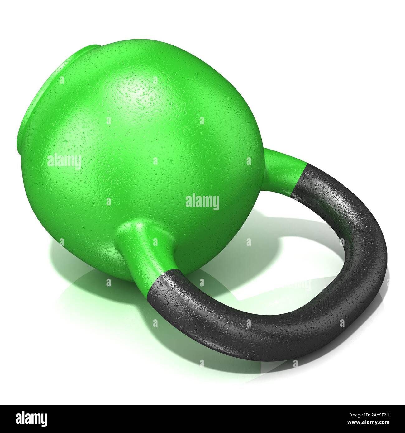 Green kettle bell weight, lying on its side, isolated on a white ...