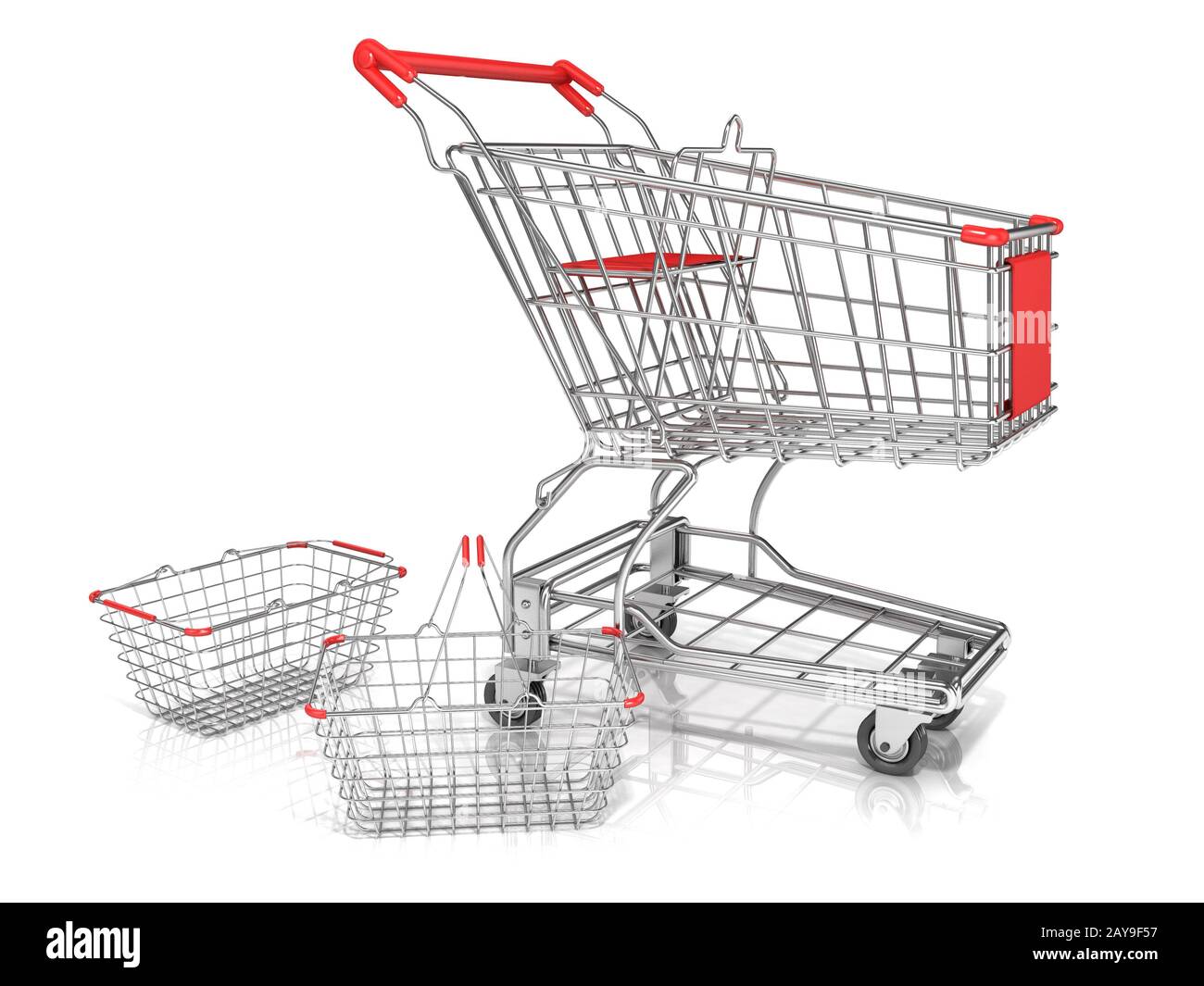 Steel wire shopping baskets and shopping cart Stock Photo - Alamy