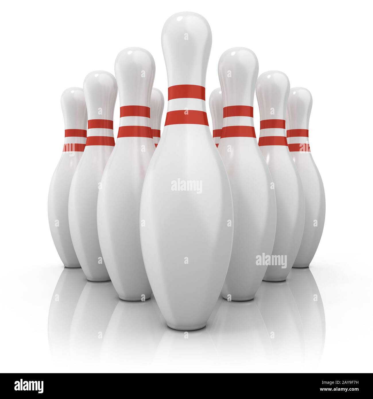 Bowling pins with red stripes Stock Photo - Alamy