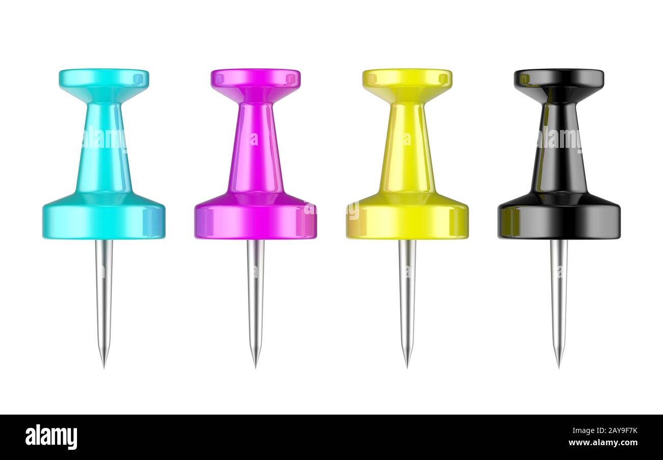 CMYK colored thumbtacks. 3D Stock Photo - Alamy