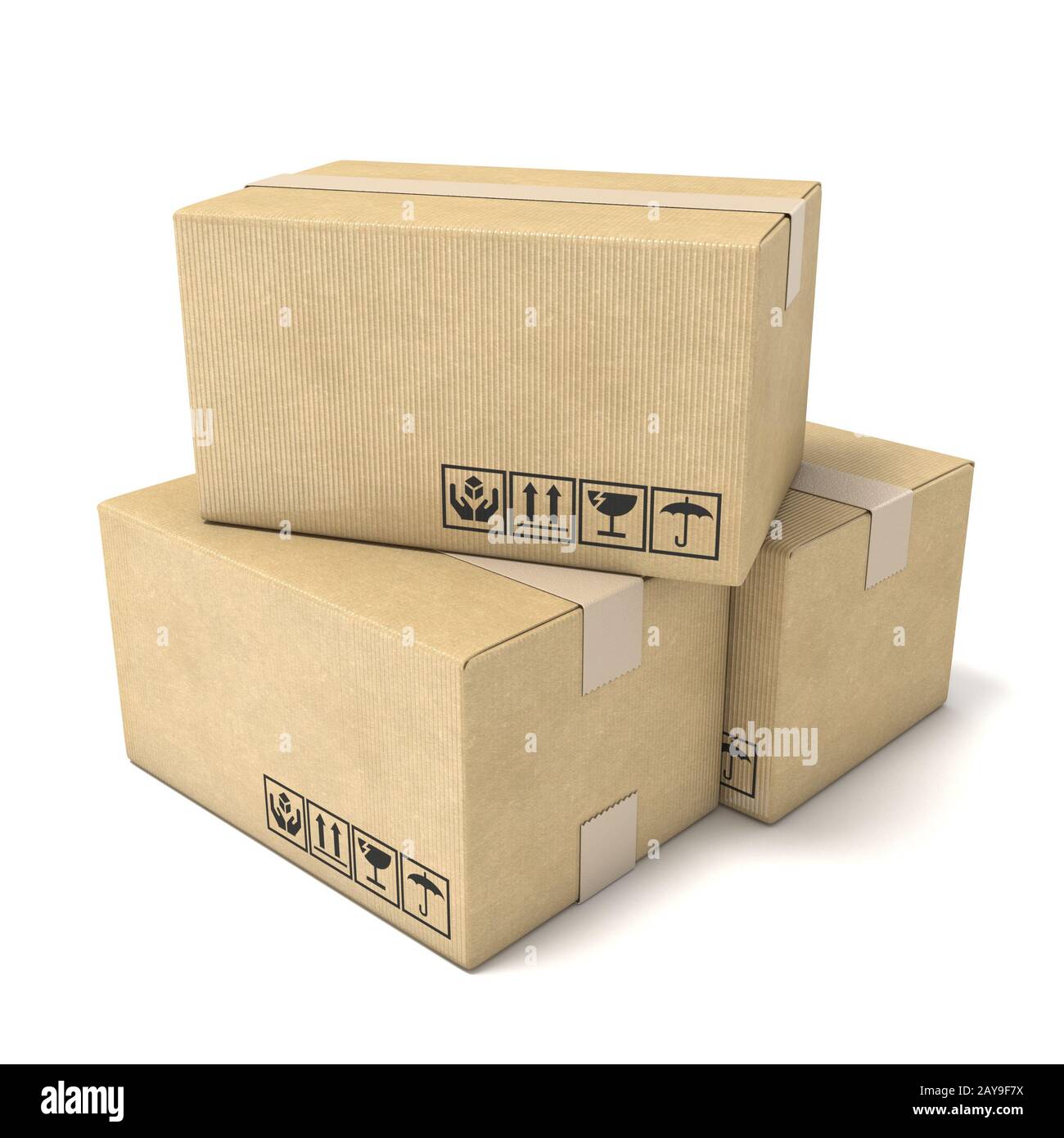 Stack of cardboard boxes. Global packages delivery concept, 3D Stock ...