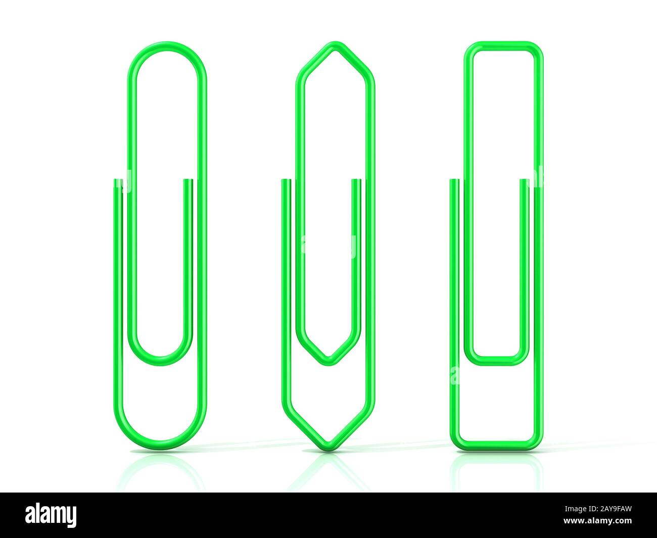 Paper clips isolated over white background, Three basic shapes. Green ...