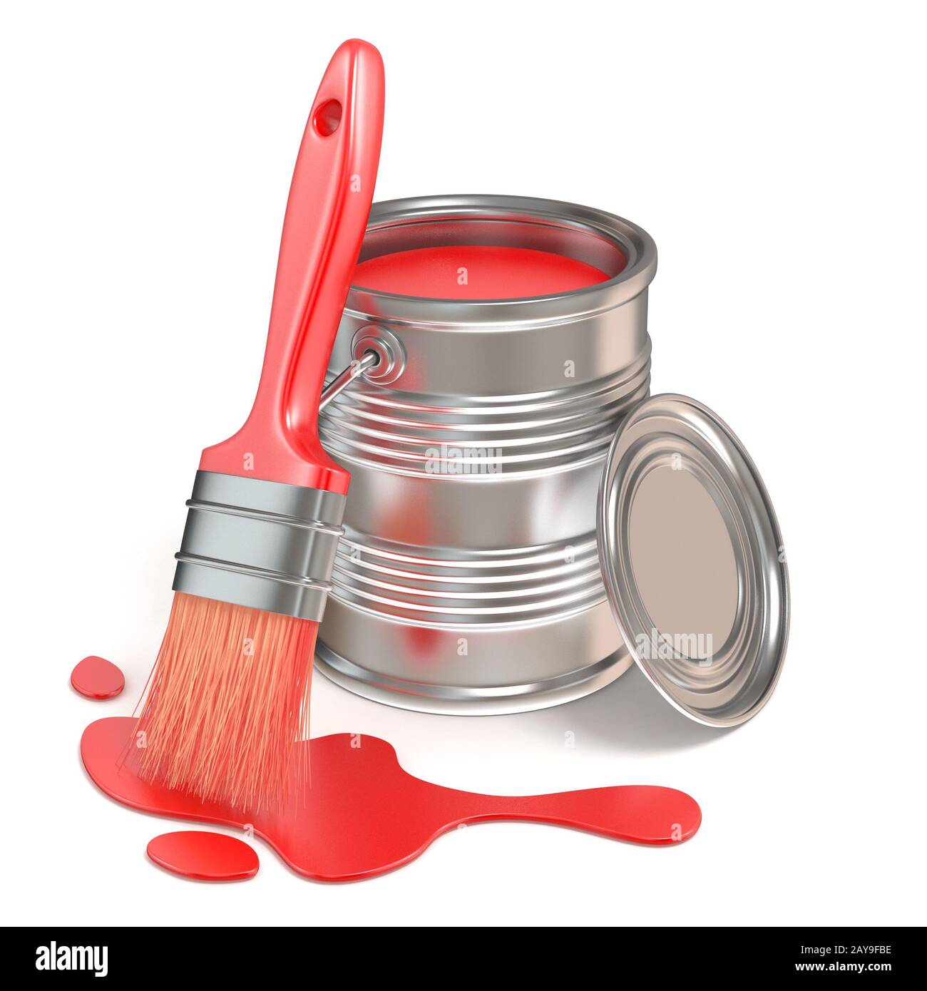 Paint bucket, paintbrush and red stain. 3D Stock Photo - Alamy