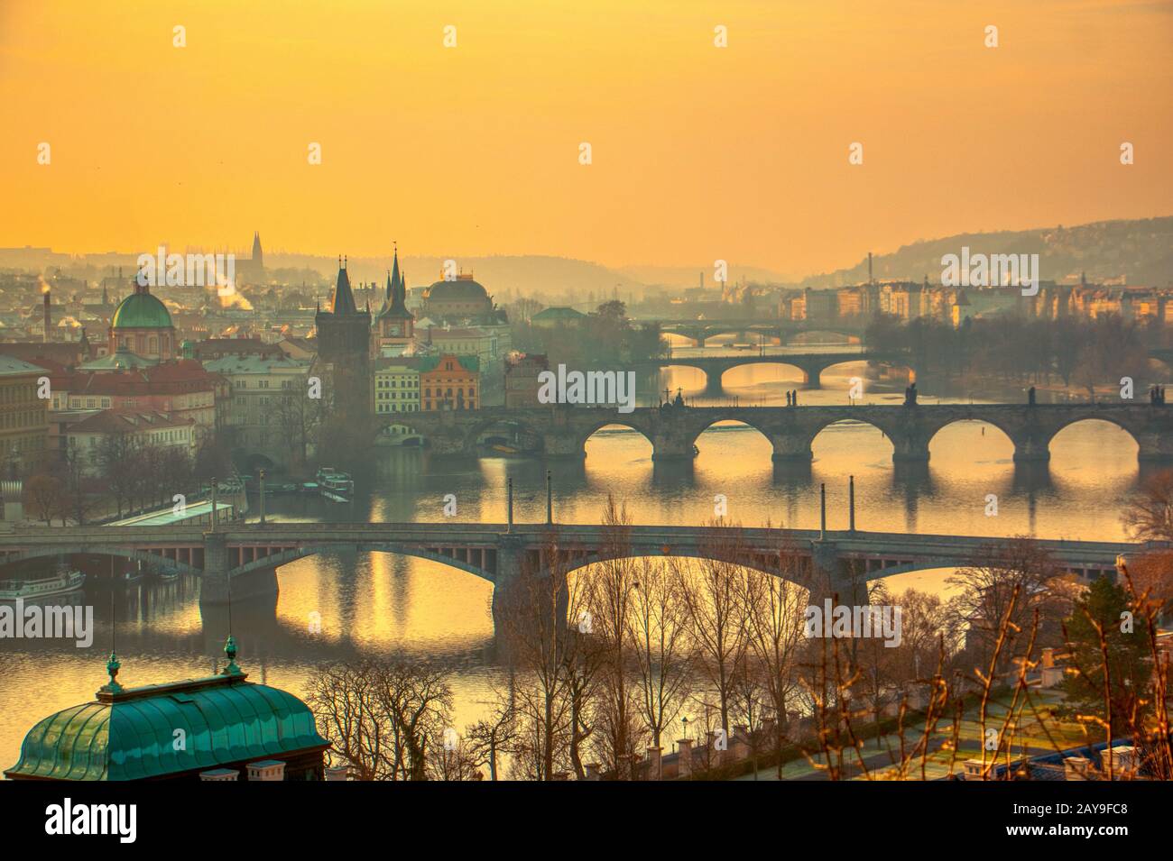 Red bridge by morning mist hi-res stock photography and images - Alamy