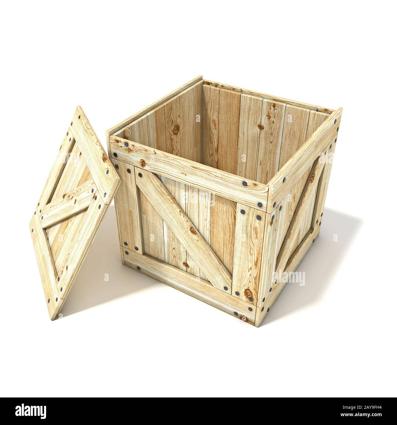 Opened wooden crate. Side view. 3D Stock Photo - Alamy