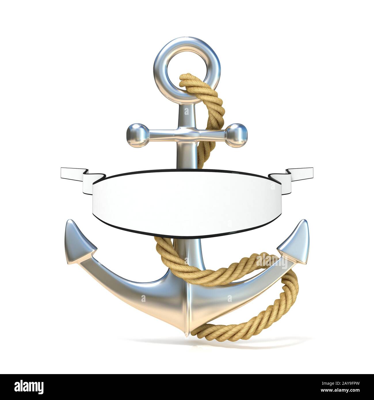 Steel anchor with rope and blank ribbon. 3D Stock Photo - Alamy