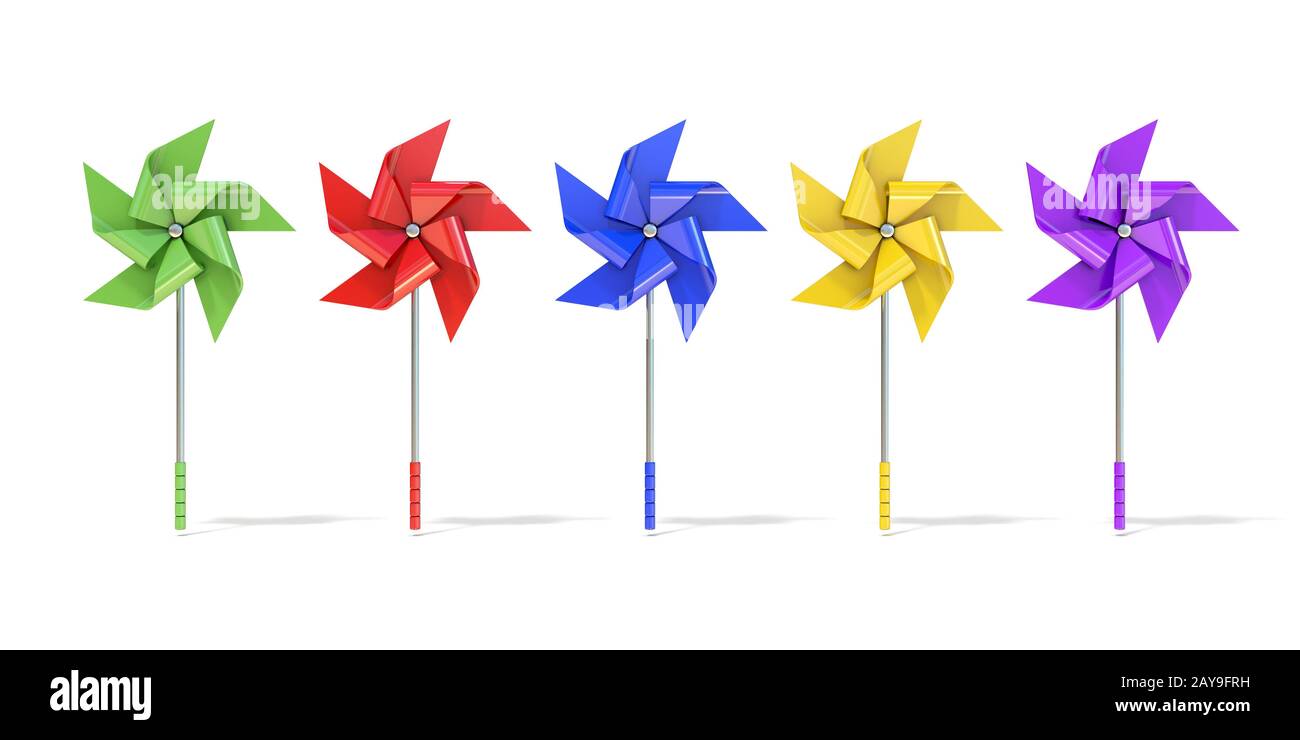 Five colorful five sided pinwheels. 3D Stock Photo - Alamy