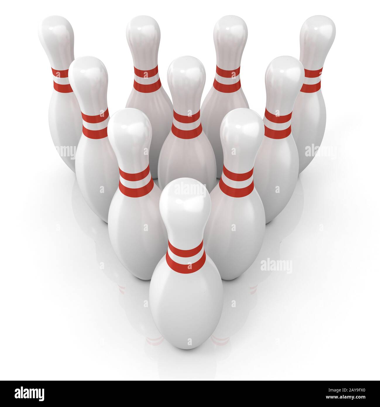 Bowling pins with red stripes, grouped Stock Photo - Alamy