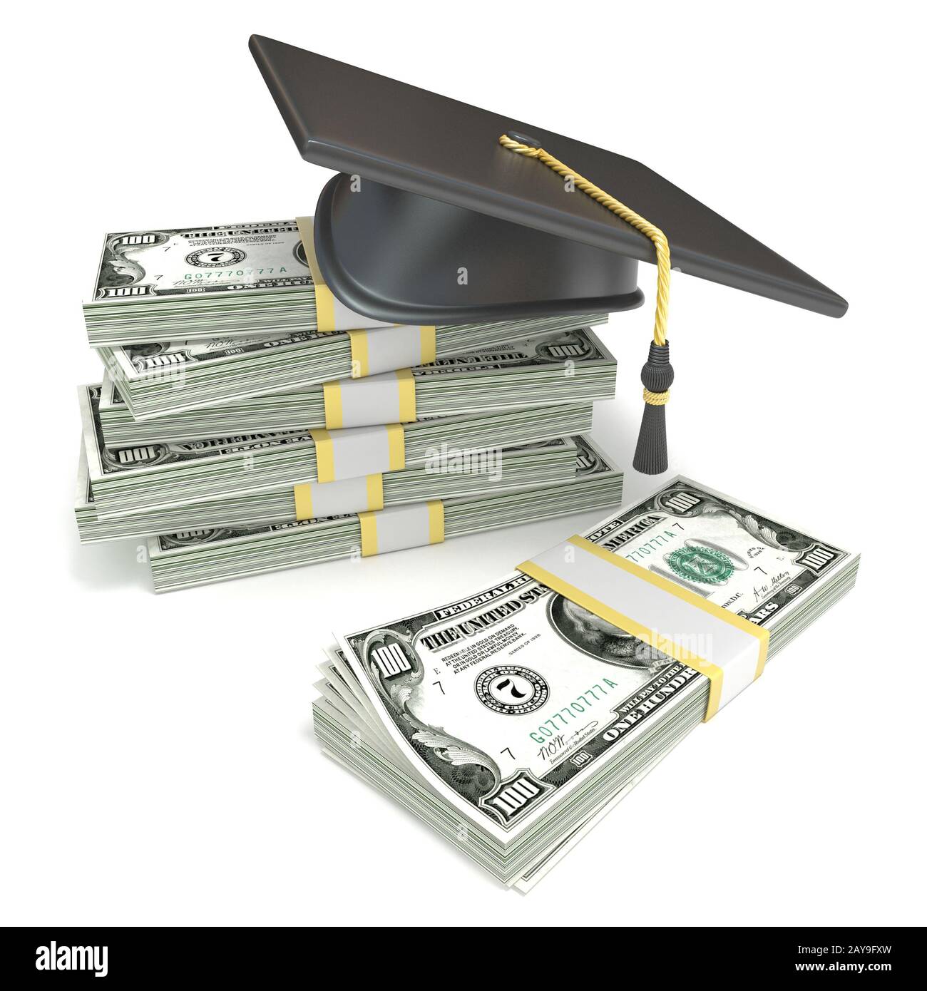 Education concept. Graduation cap on stack of dollar bills. 3D Stock ...