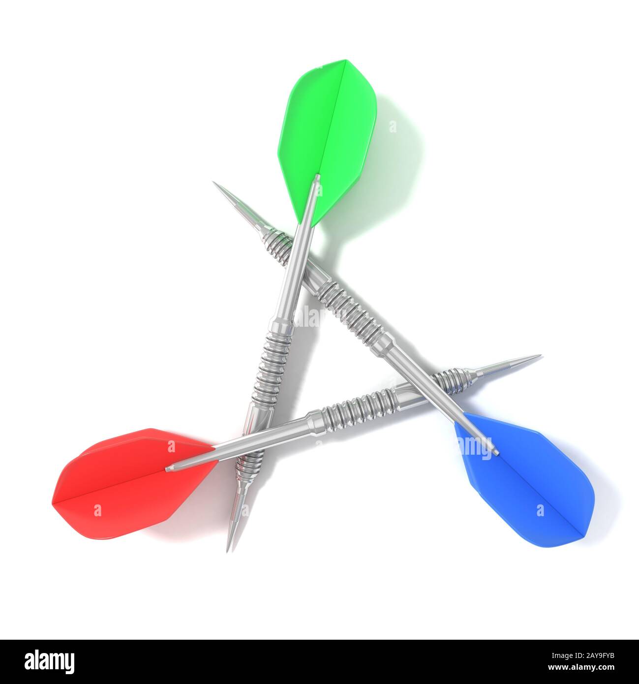 Set of darts arranged in triangle, isolated on white background. Top ...