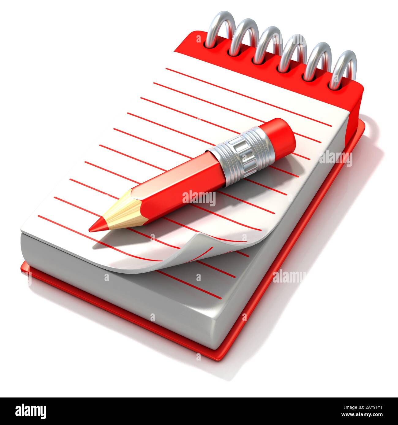 Red notepad and red pen, 3D Stock Photo - Alamy