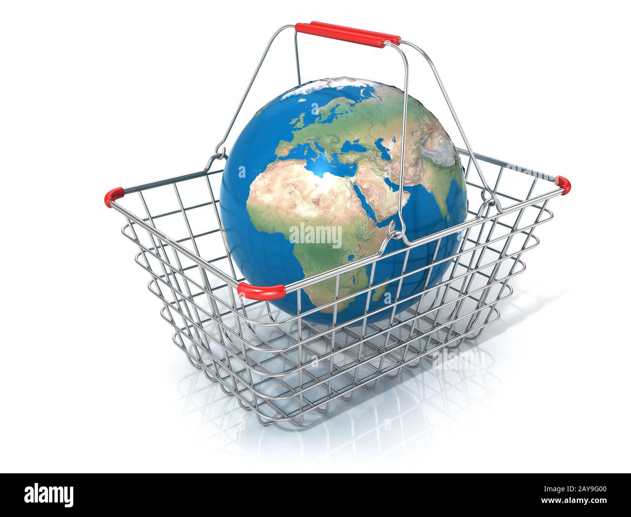 Globe in steel wire shopping basket isolated Stock Photo - Alamy