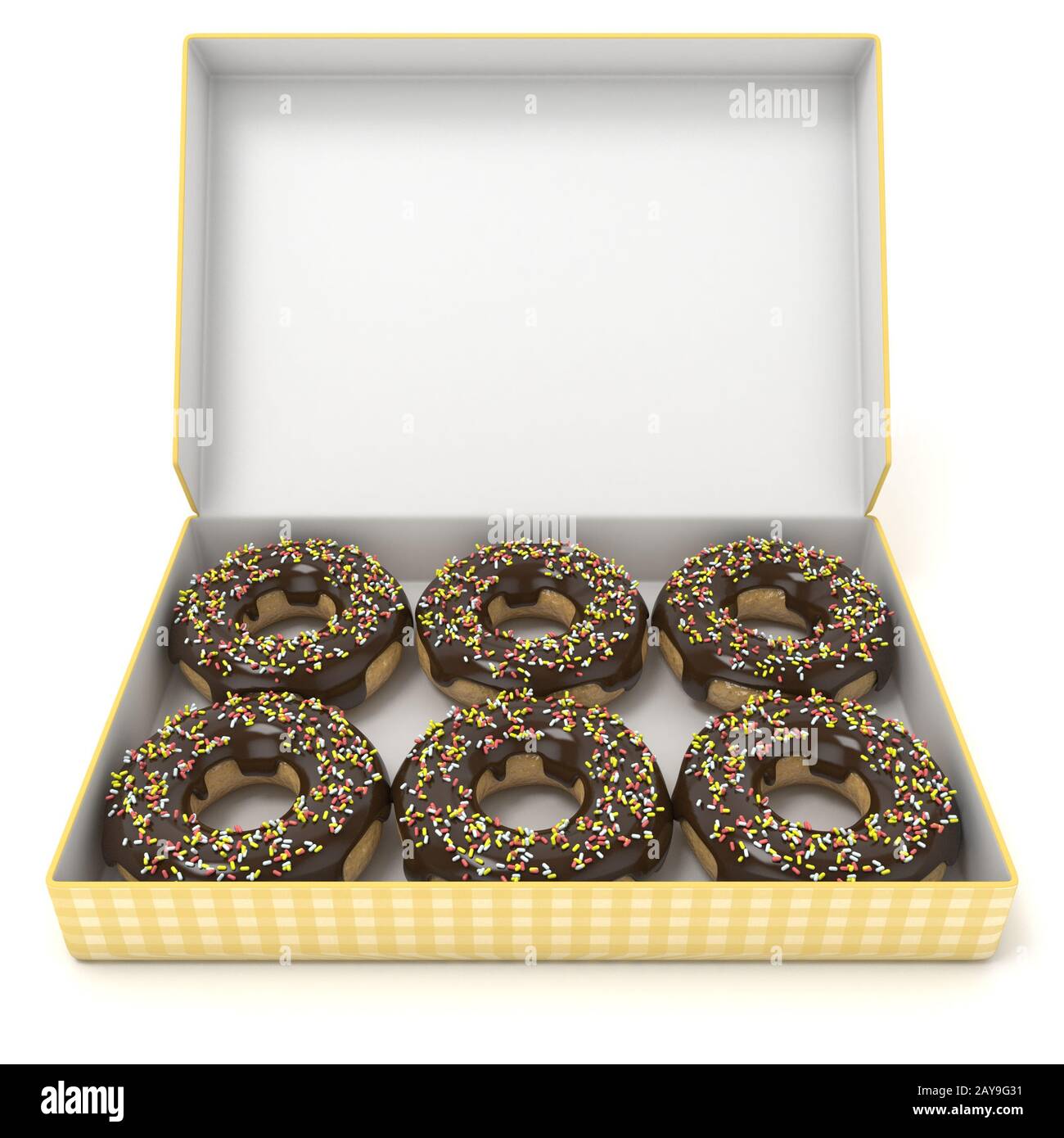 Box of chocolate donuts. Front view. 3D Stock Photo - Alamy