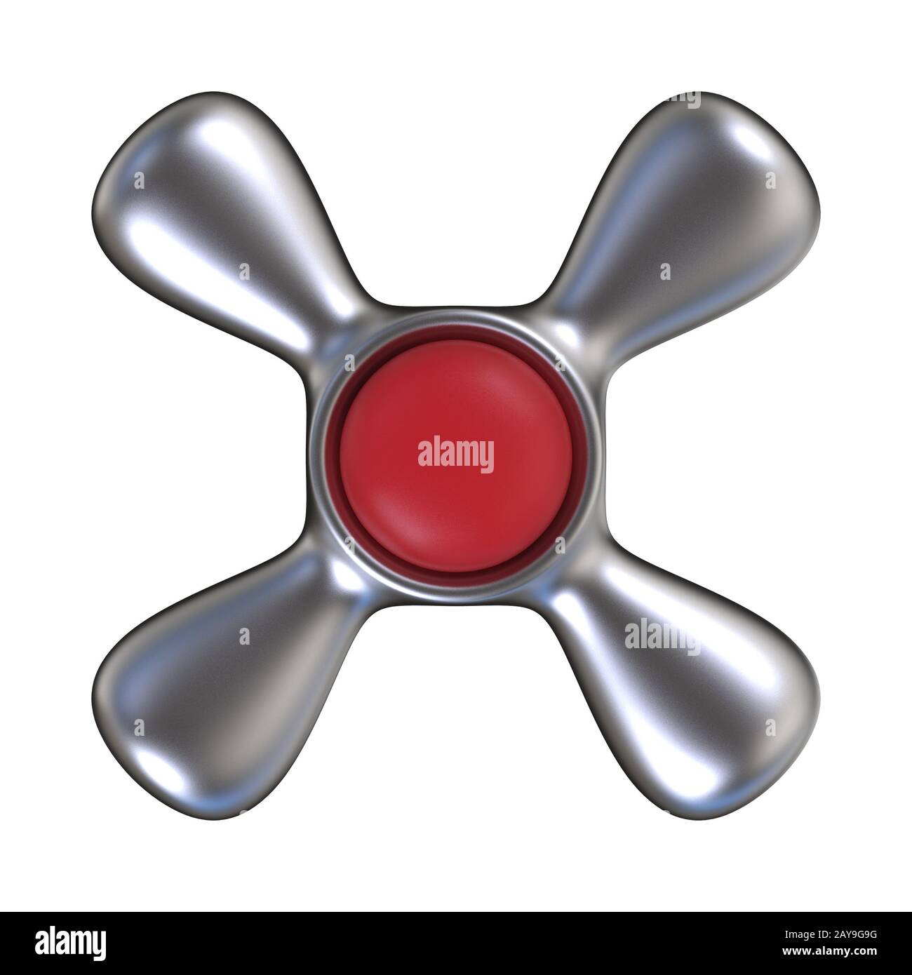 Water tap with red plastic center. Top view. 3D Stock Photo - Alamy