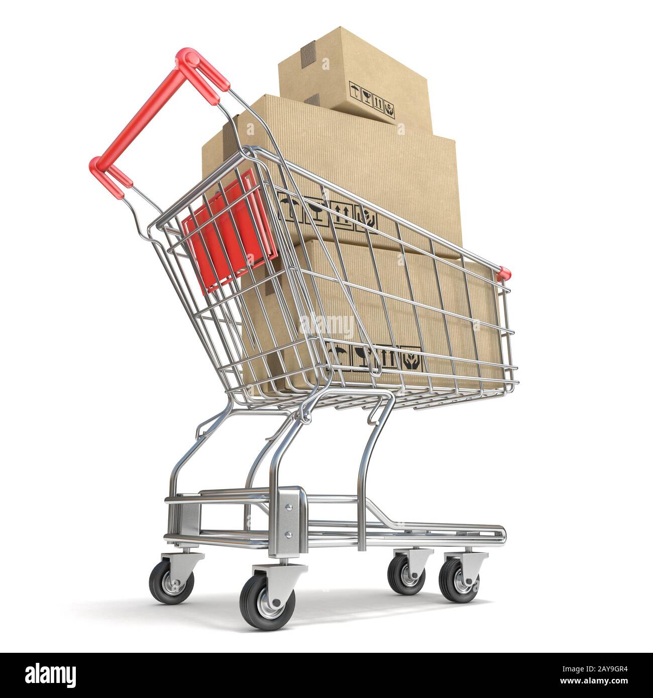 Shopping cart with boxes. 3D Stock Photo - Alamy