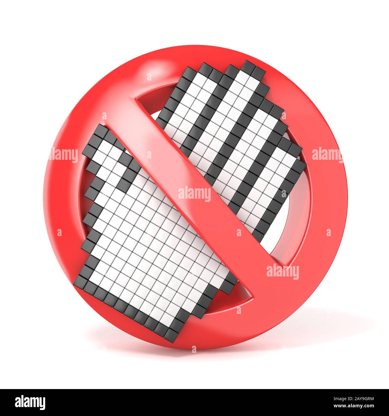 Forbidden sign with open hand cursor. 3D Stock Photo - Alamy