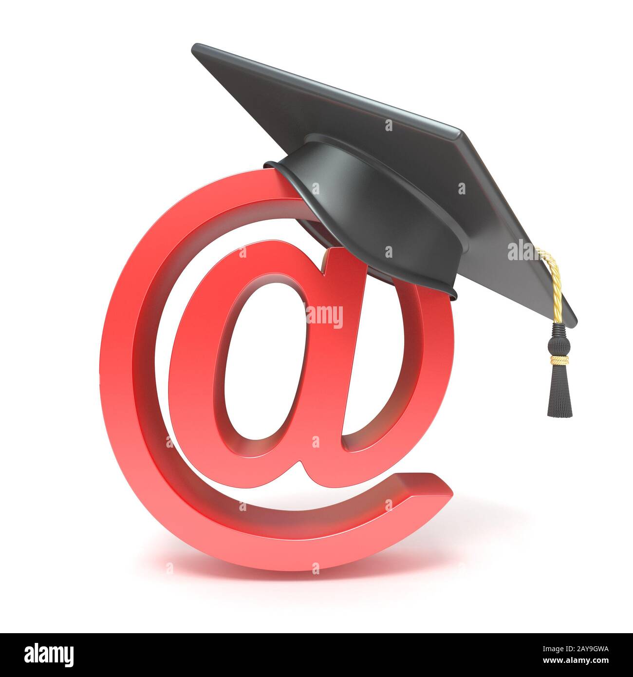 Graduation hat on AT symbol. E-learning concept. 3D Stock Photo - Alamy