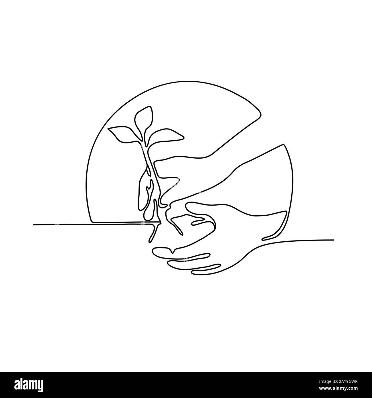 Hand Planting Tree Seedling Continuous Line Stock Photo - Alamy