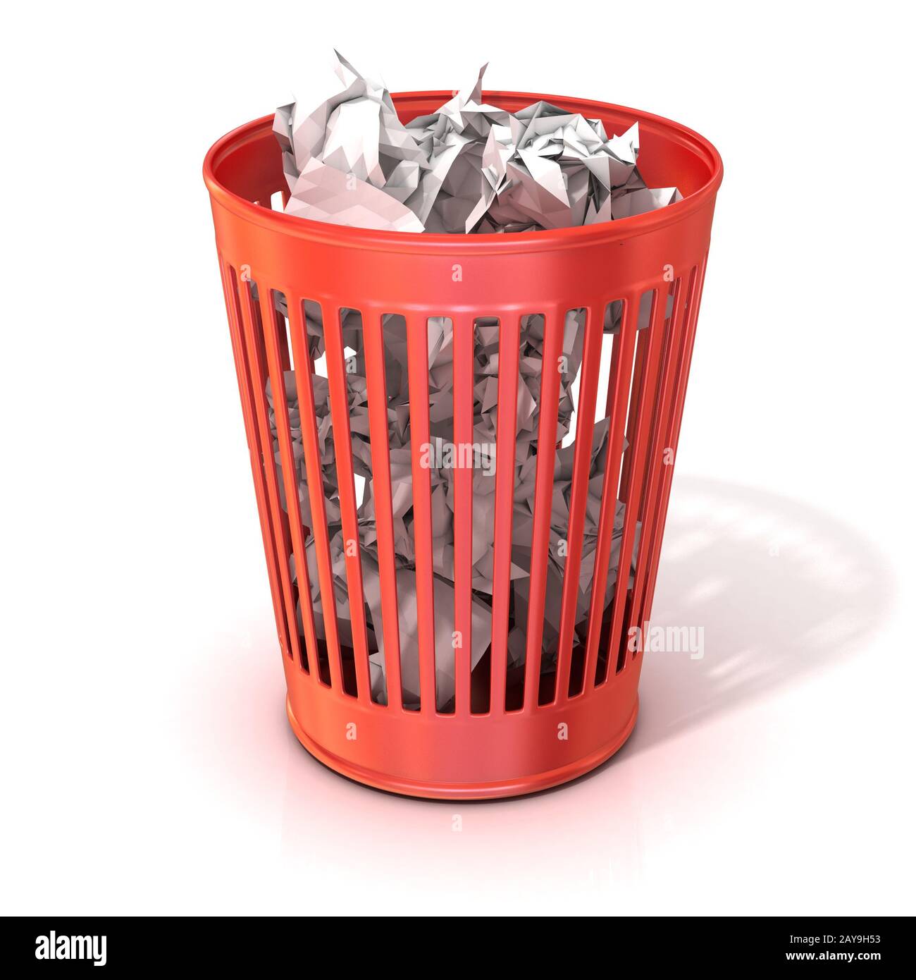 Red trash bin, full of crumpled paper Stock Photo - Alamy
