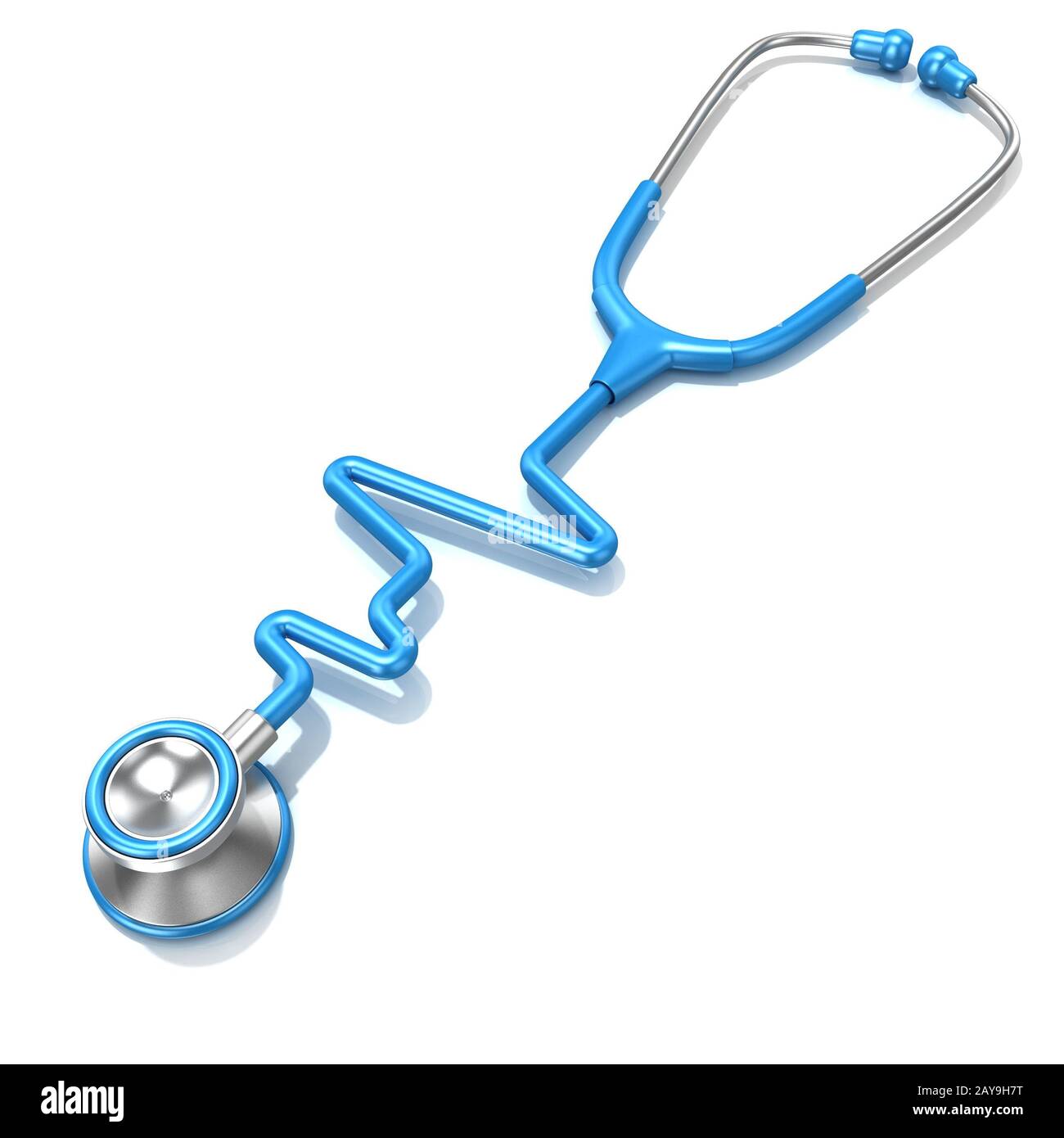Blue stethoscope in shape of electrocardiogram line ECG, 3D Stock Photo ...