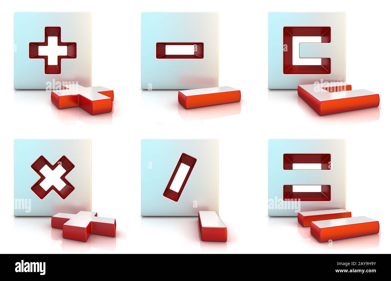 Plus, minus, multiply, divide, equally and clear sign. 3D Stock Photo ...