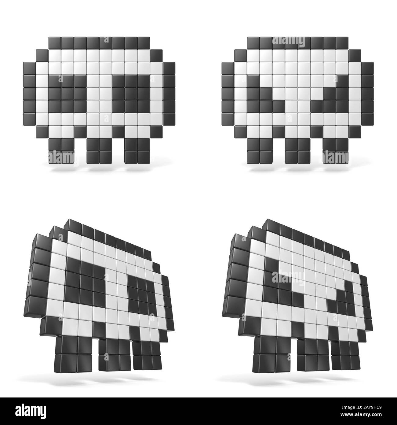 Pixelated 8bit skull icon. Front view. 3D Stock Photo - Alamy