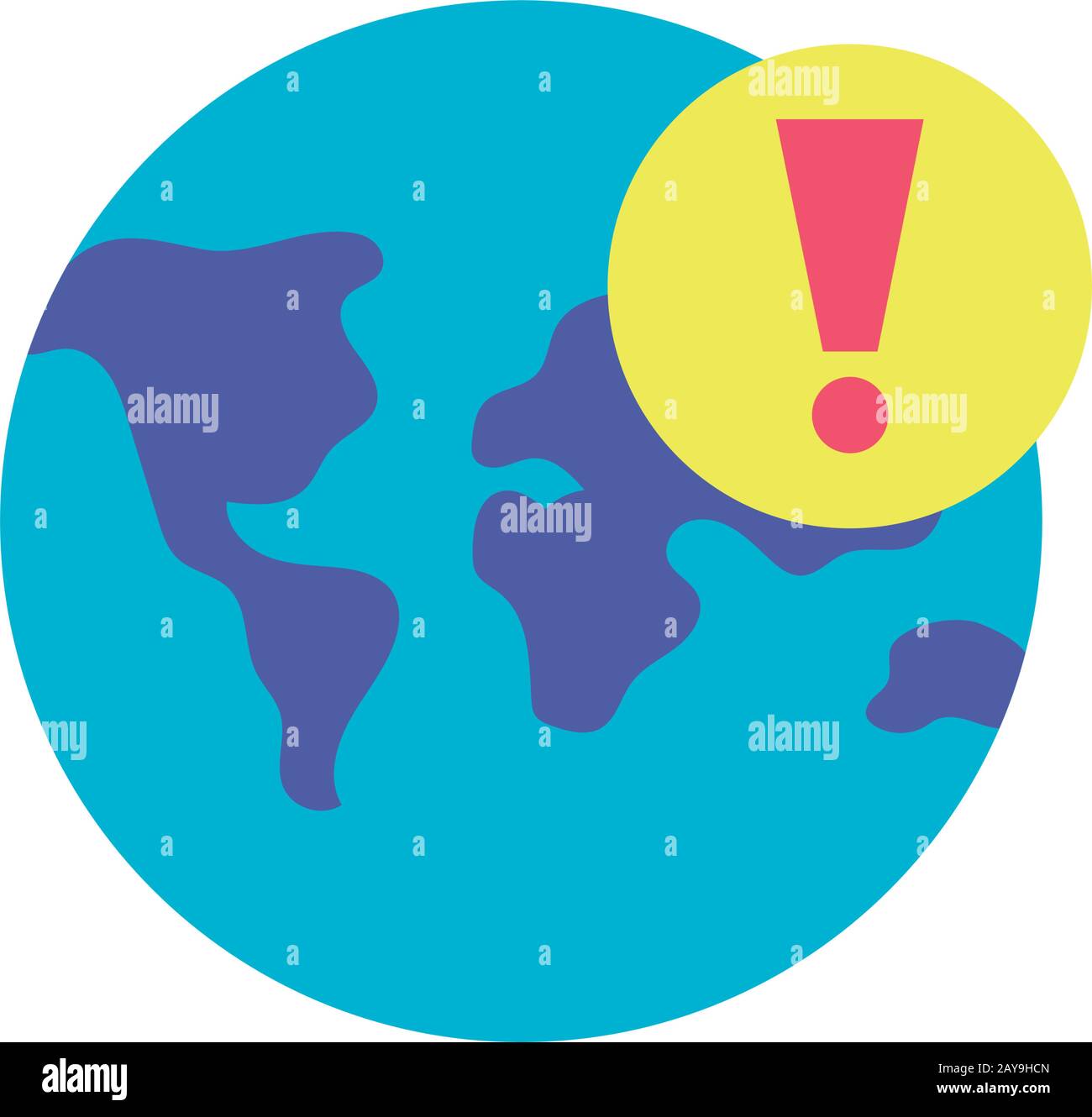earth planet with warning sign icon over white background, flat style ...
