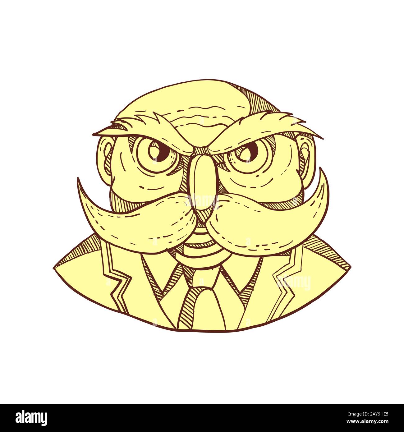 Angry Owl Man Mustache Doodle Color Stock Photo - Alamy