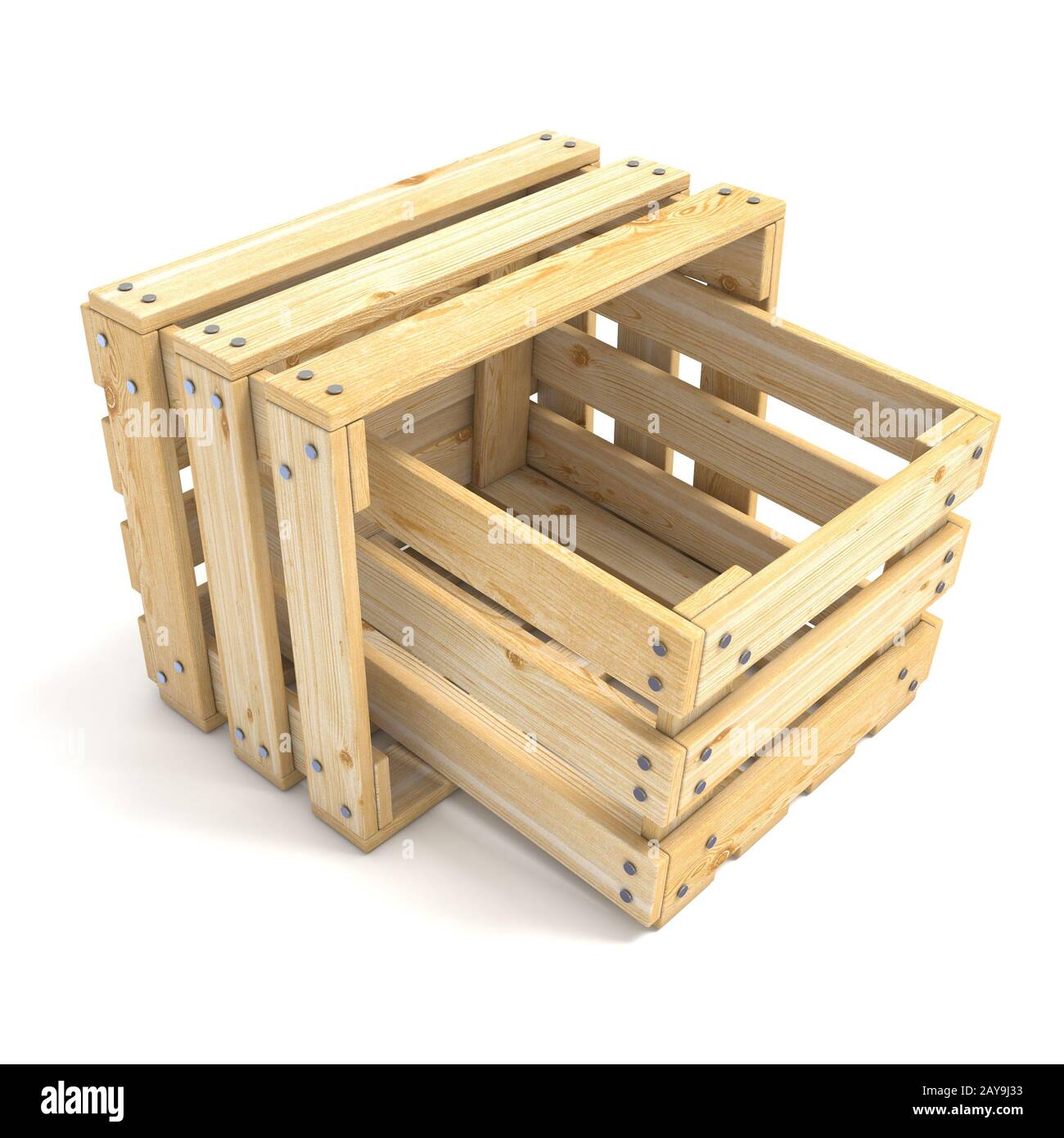 Two empty wooden crate Side view 3D Stock Photo - Alamy
