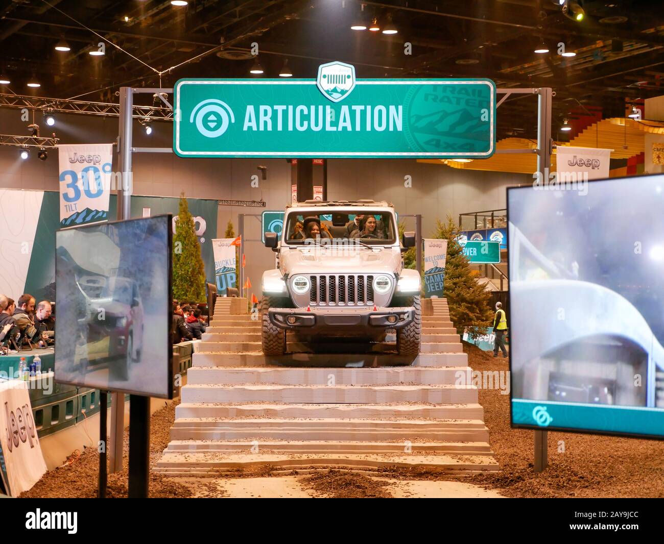 Chicago, Illinois, USA. 13 February 2020. Jeep demonstration track ...