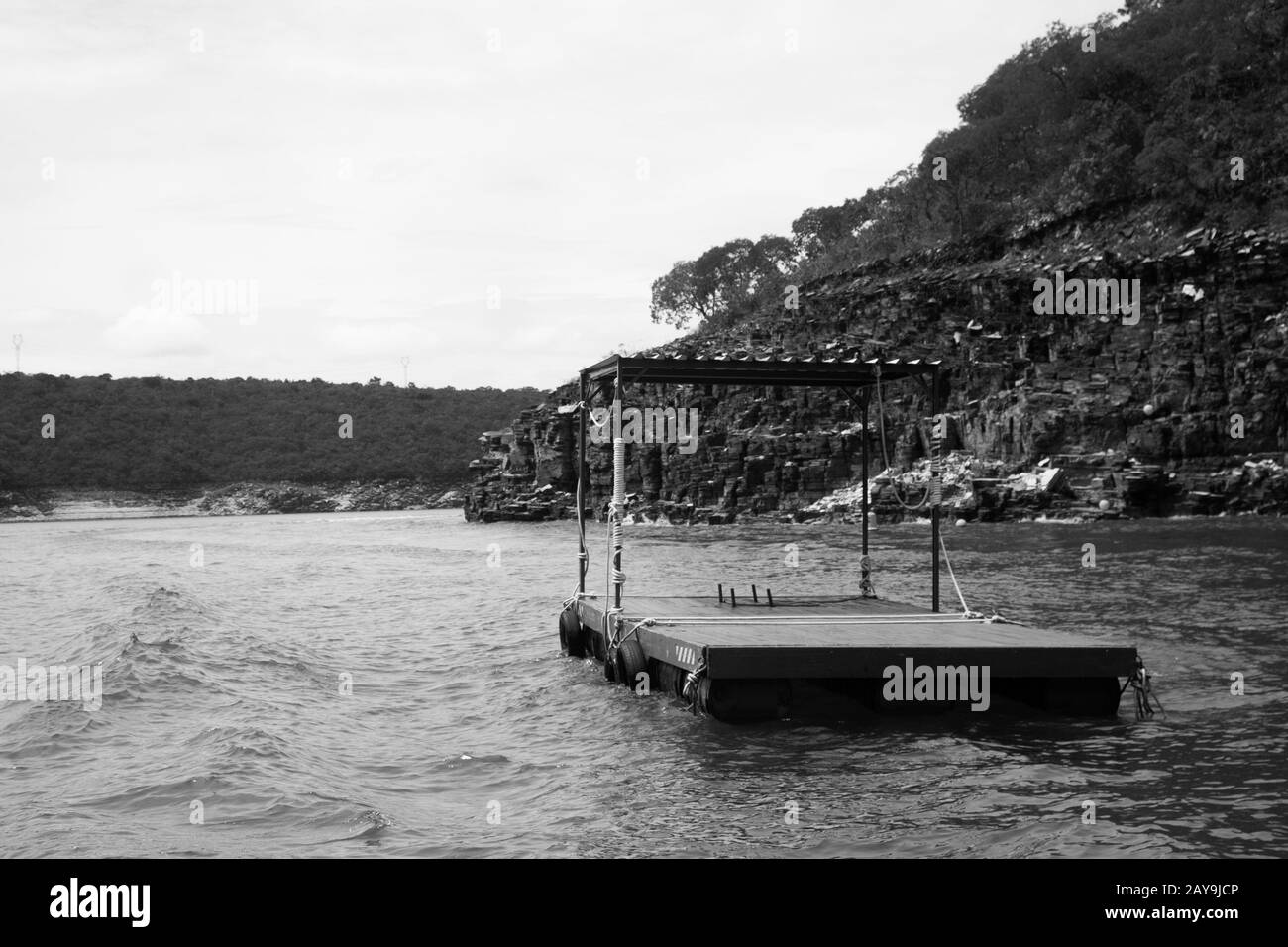 Waterfall in middle nature Black and White Stock Photos & Images - Alamy