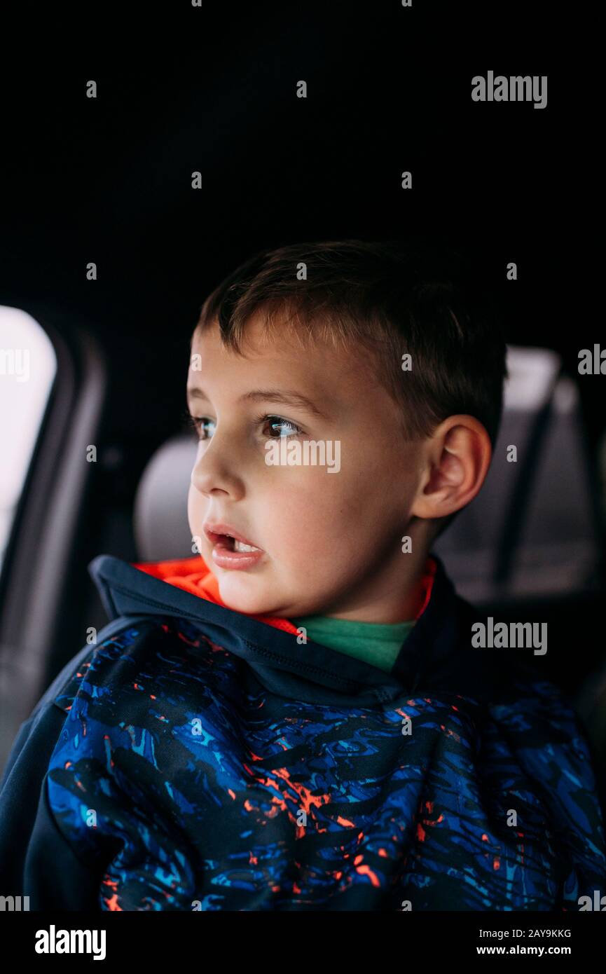 Boy inside car hi-res stock photography and images - Alamy