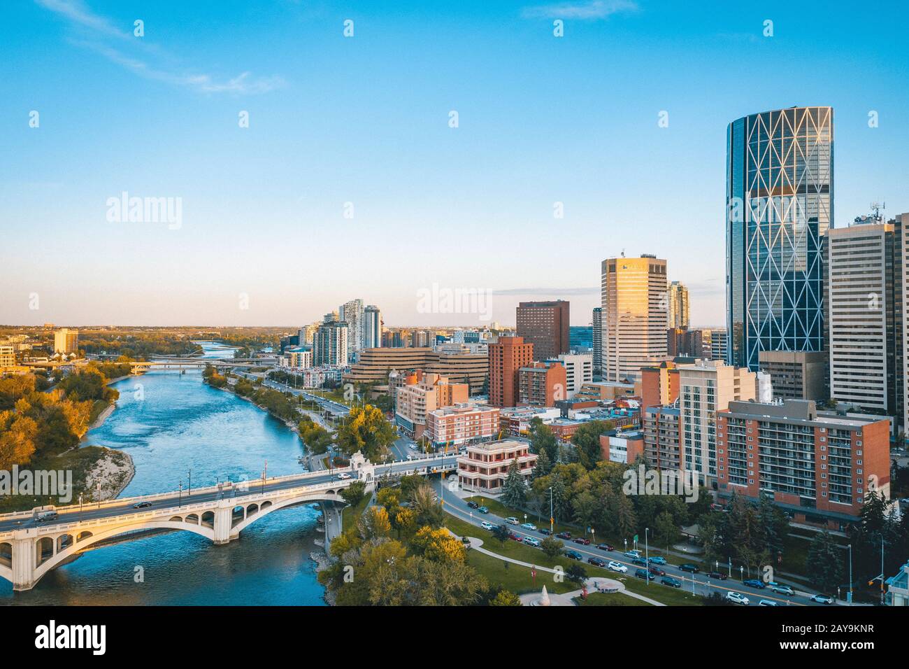 East Downtown Calgary Summer Sunset Aerial Stock Photo - Alamy