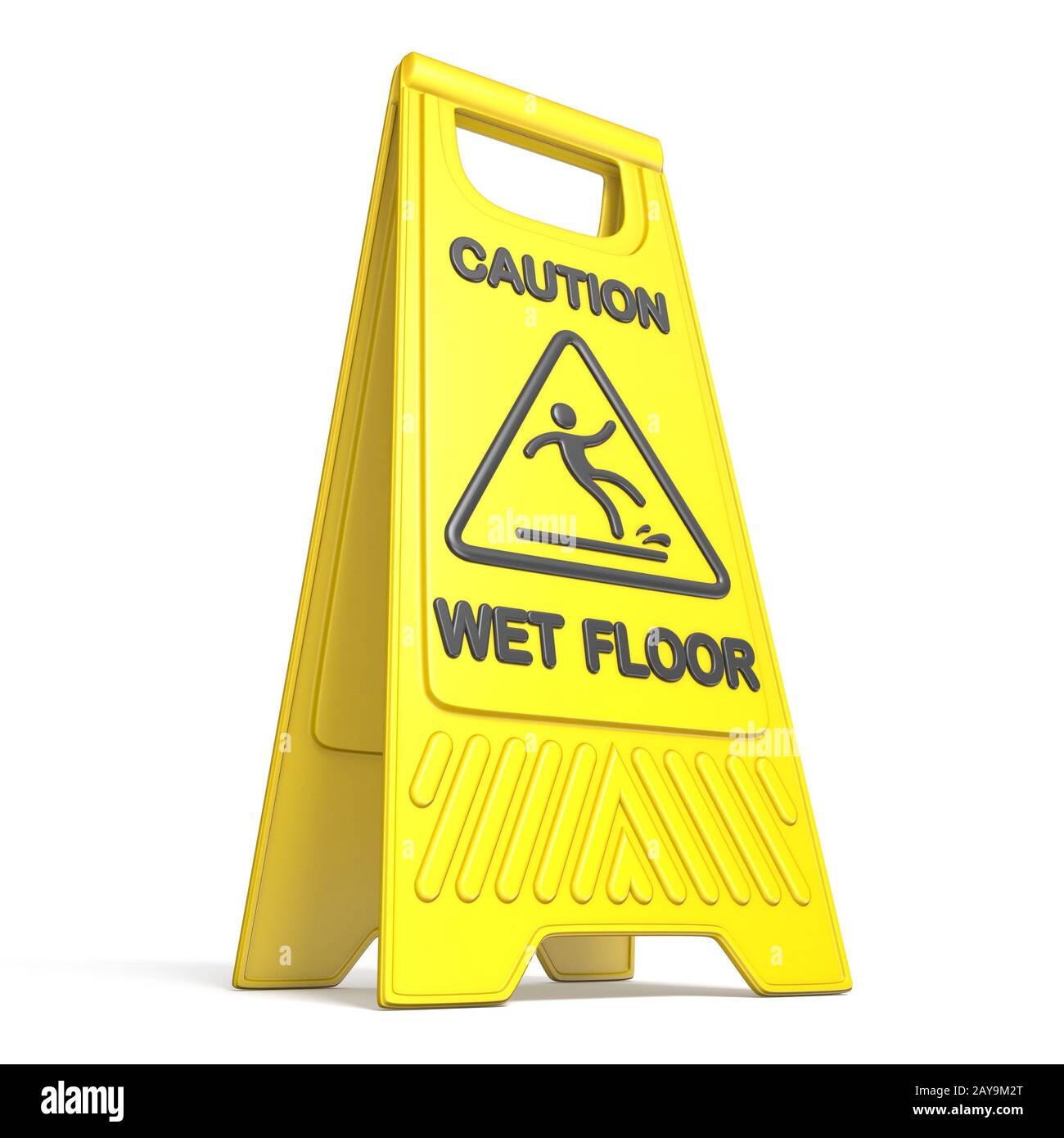 Yellow caution slippery wet floor sign 3D Stock Photo - Alamy