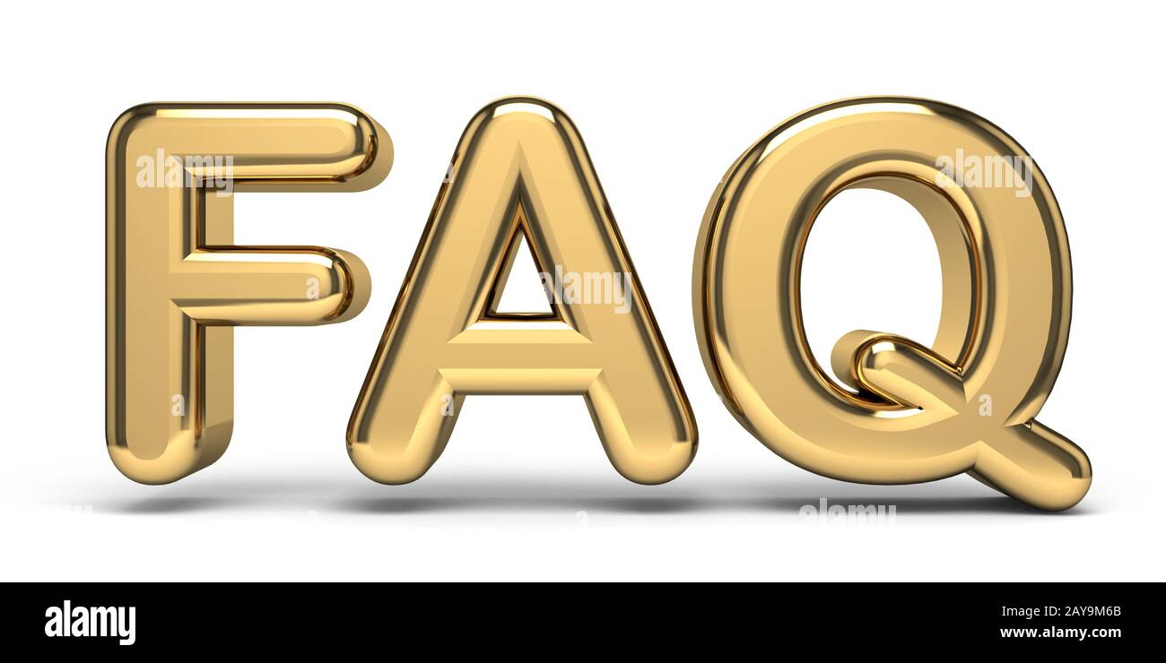 FAQ golden text 3D rendering illustration on white background Stock ...