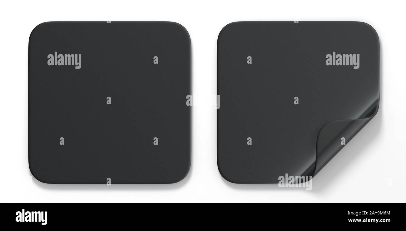 Blank black square stickers with curved corner 3D Stock Photo - Alamy