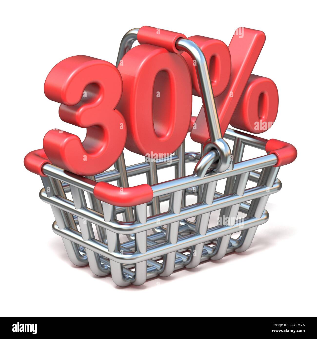 Metal shopping basket 30 PERCENT sign 3D Stock Photo - Alamy
