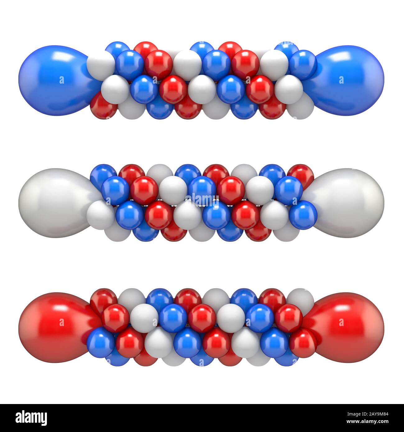Line made of white, red blue balloons 3D Stock Photo - Alamy