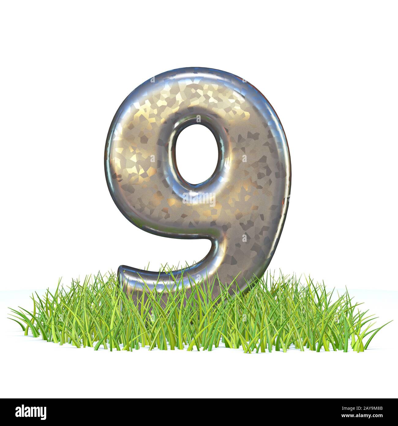 Galvanized metal font Number NINE 9 in grass 3D Stock Photo - Alamy