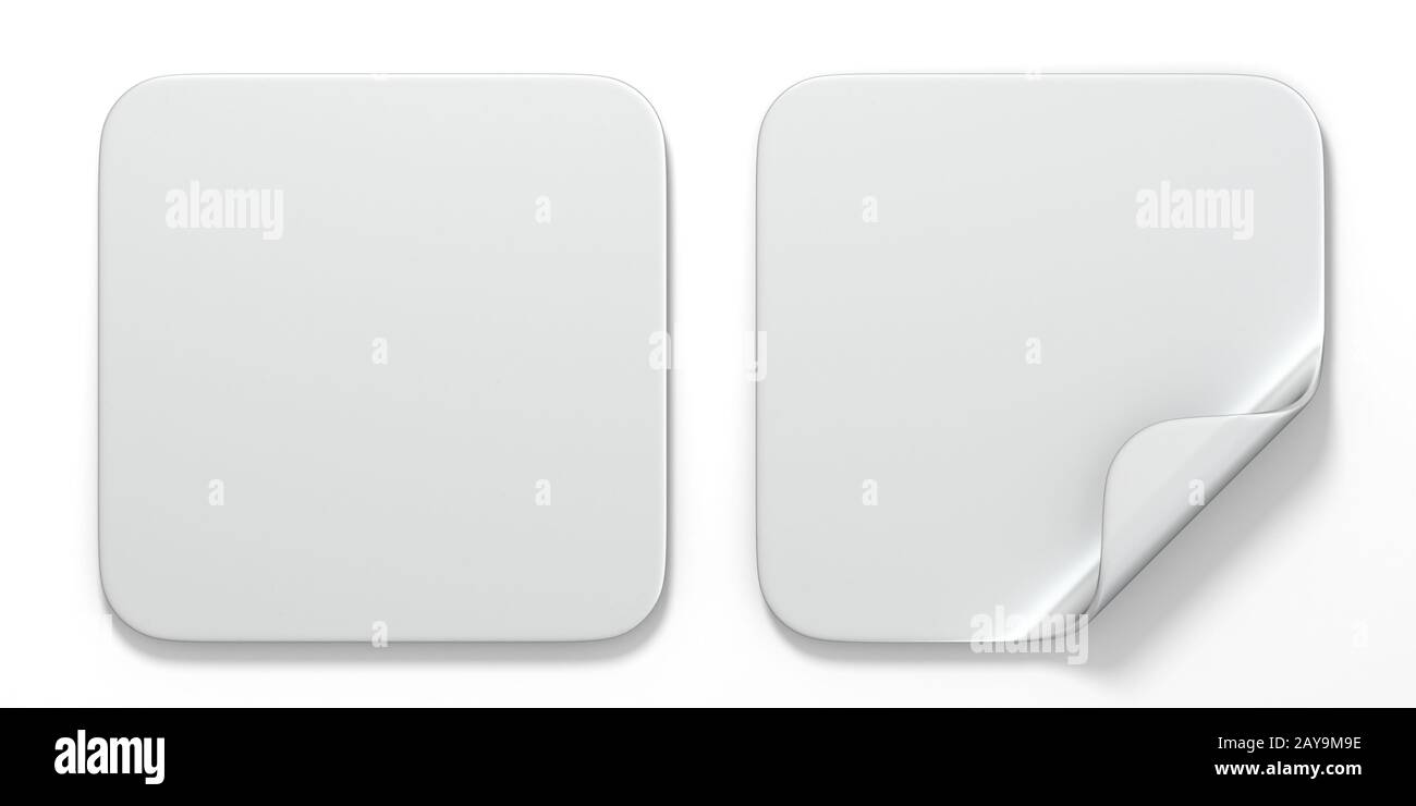 Blank white square stickers with curved corner 3D Stock Photo - Alamy