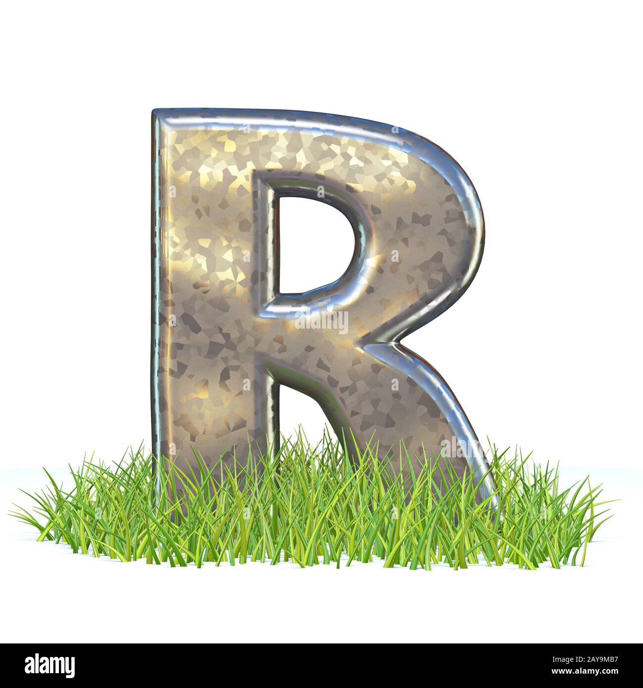 Galvanized metal font Letter R in grass 3D Stock Photo - Alamy