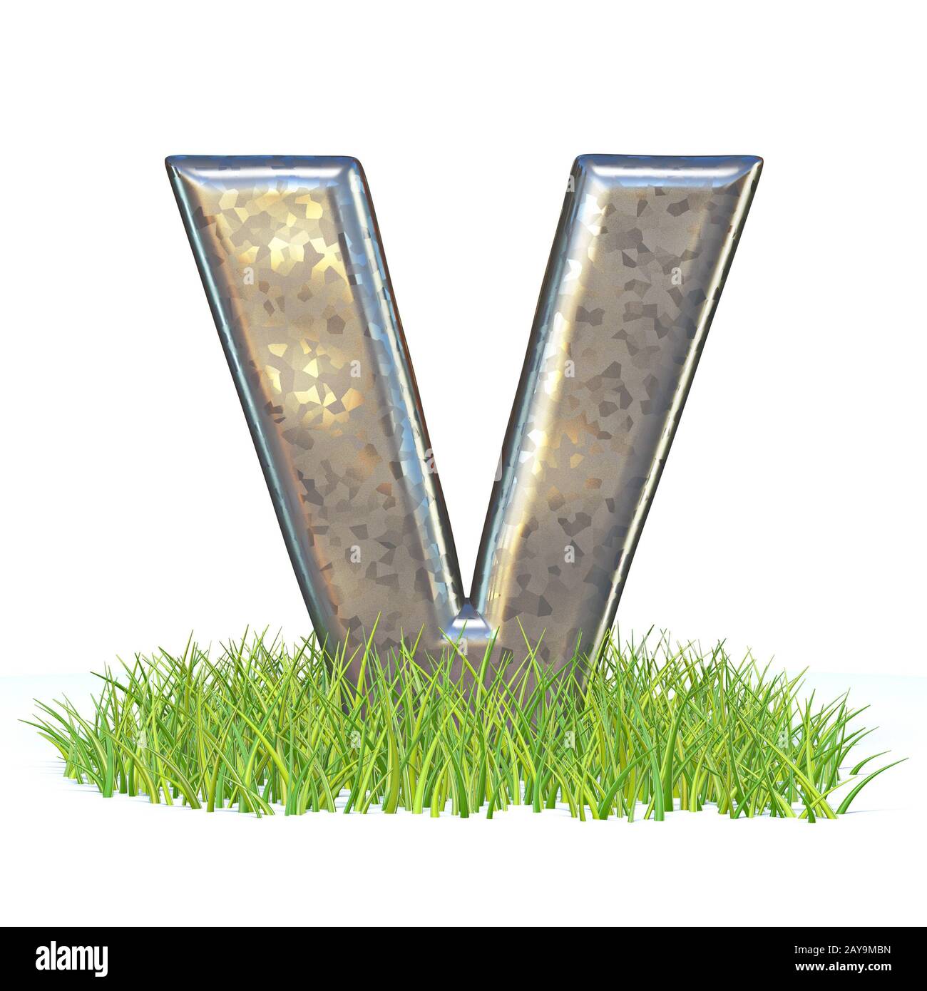Galvanized metal font Letter V in grass 3D Stock Photo - Alamy