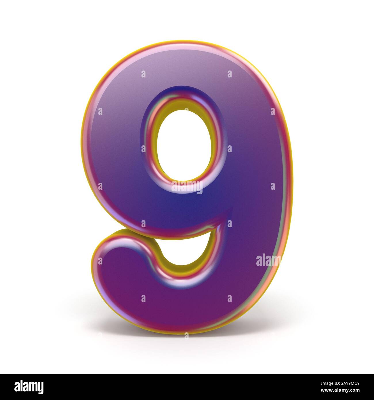Number NINE 9 purple font yellow outlined 3D Stock Photo - Alamy