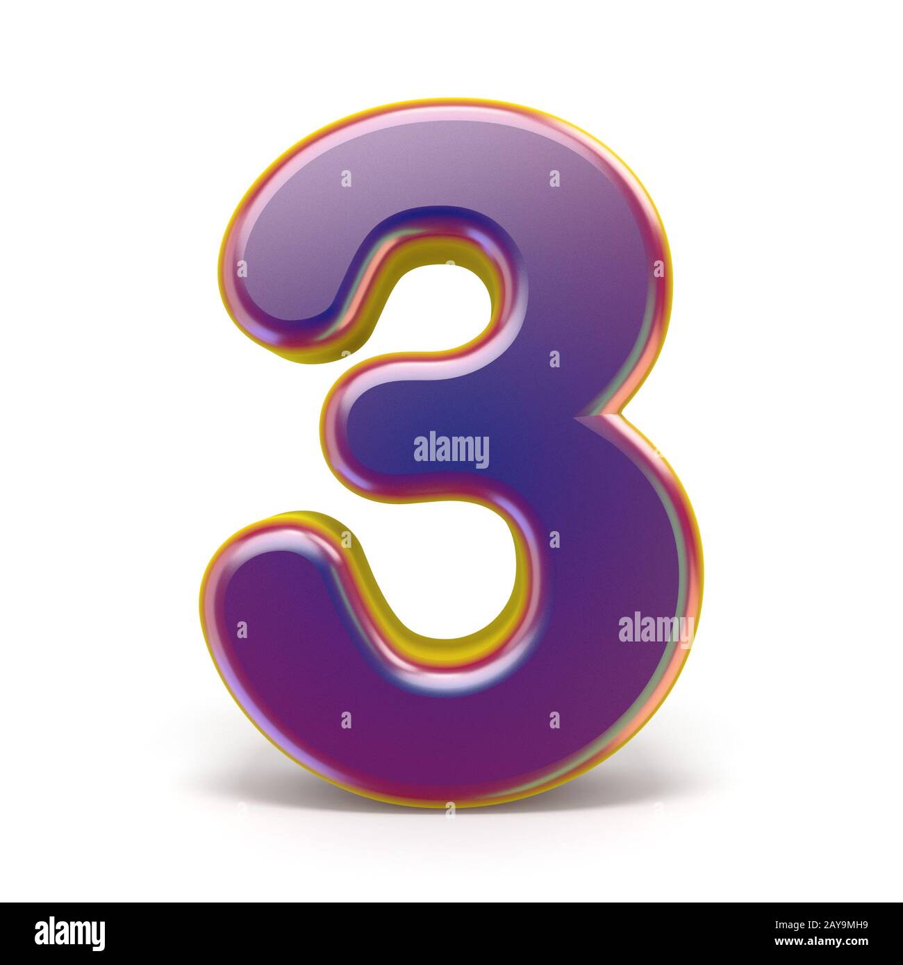 Number THREE 3 purple font yellow outlined 3D Stock Photo - Alamy