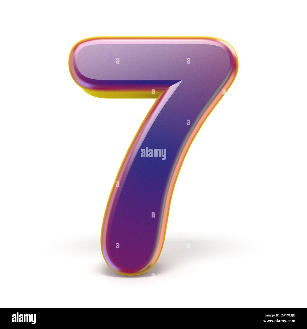 Number SEVEN 7 purple font yellow outlined 3D Stock Photo - Alamy