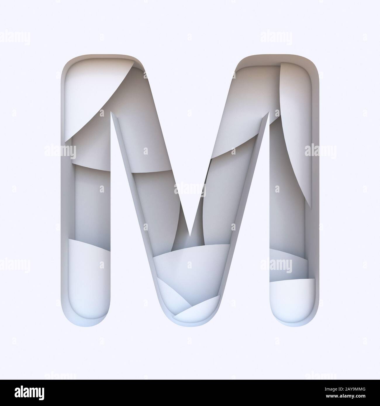 White abstract layers font Letter M 3D Stock Photo - Alamy