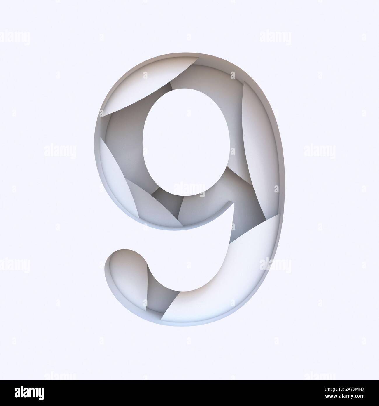 White abstract layers font Number 9 NINE 3D Stock Photo - Alamy