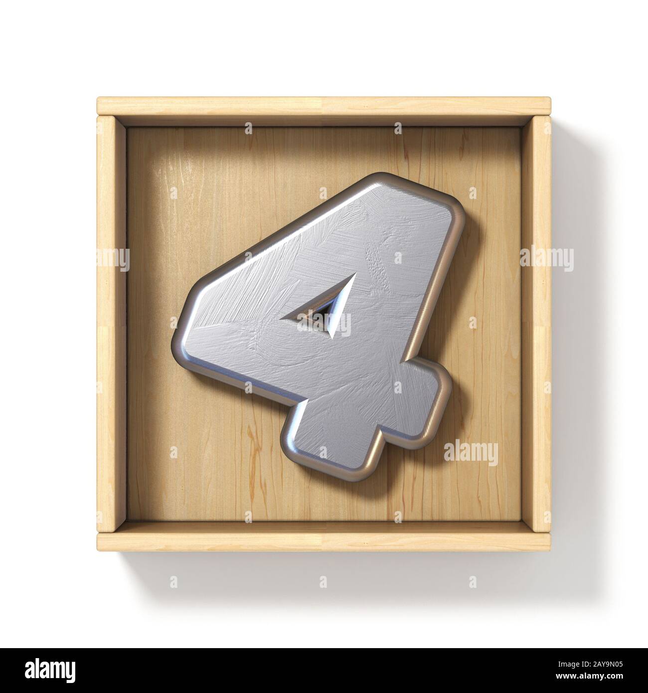 Silver metal number 4 FOUR in wooden box 3D Stock Photo - Alamy
