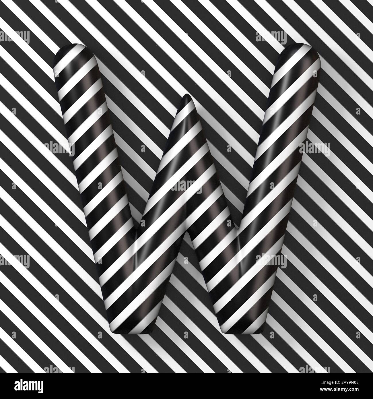 Black and white stripes Letter W 3D Stock Photo - Alamy